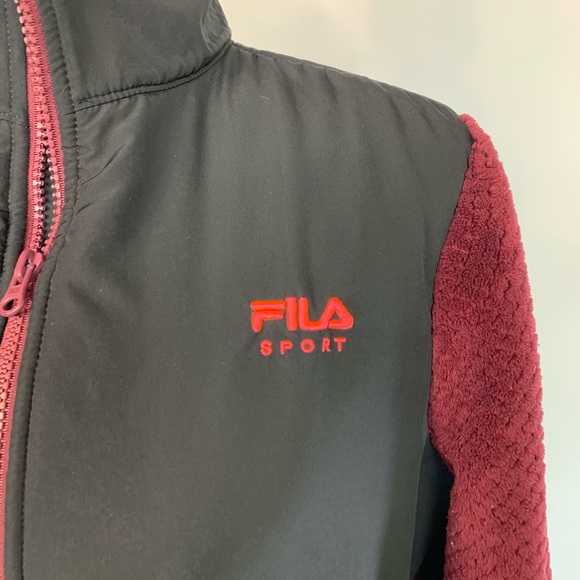 Fila | Jackets & Coats | Fila Sport Full Zip Maroon Fuzzy Jacket Sz L ...